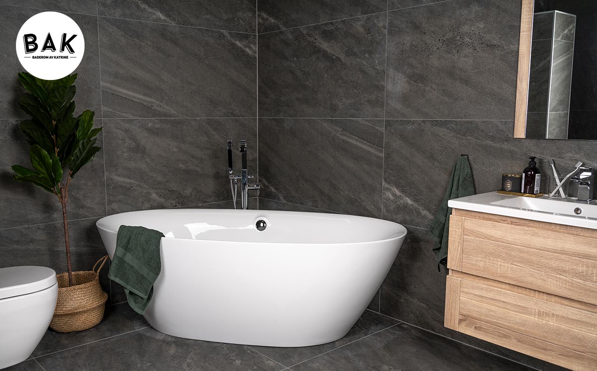 Mørkt, maskulint og rustikt bad | Megaflis.no