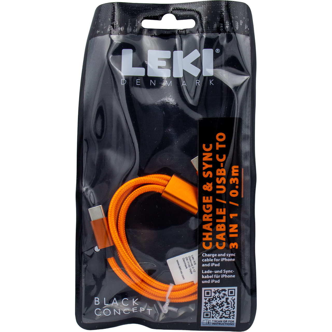 LEKI DENMARK BRAIDED ORANGE CABLE 3 IN 1 0.30 M | Megaflis.no