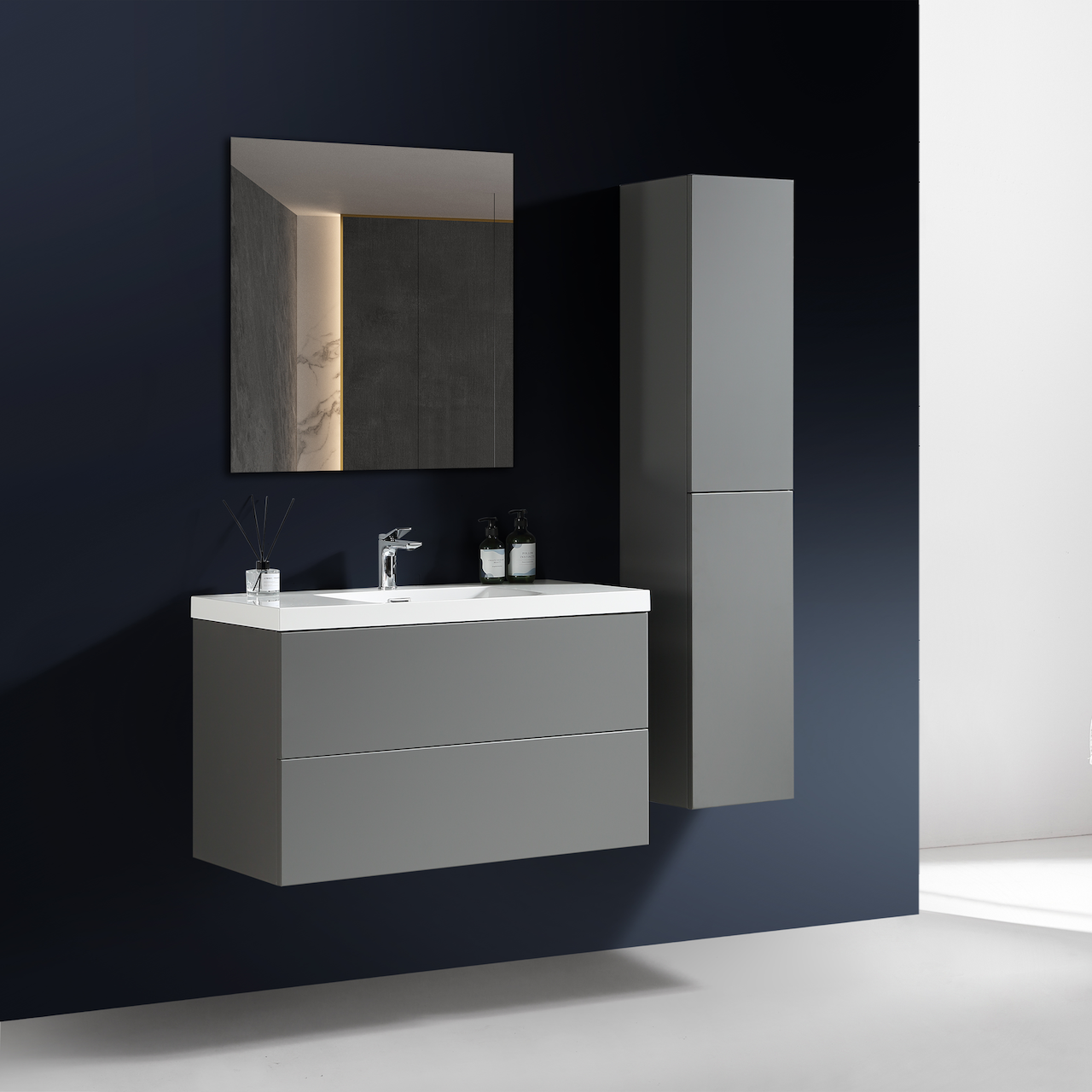 LIND DELIGHT 100 BADEROMSMØBEL GRÅ U/ SPEIL | Megaflis.no